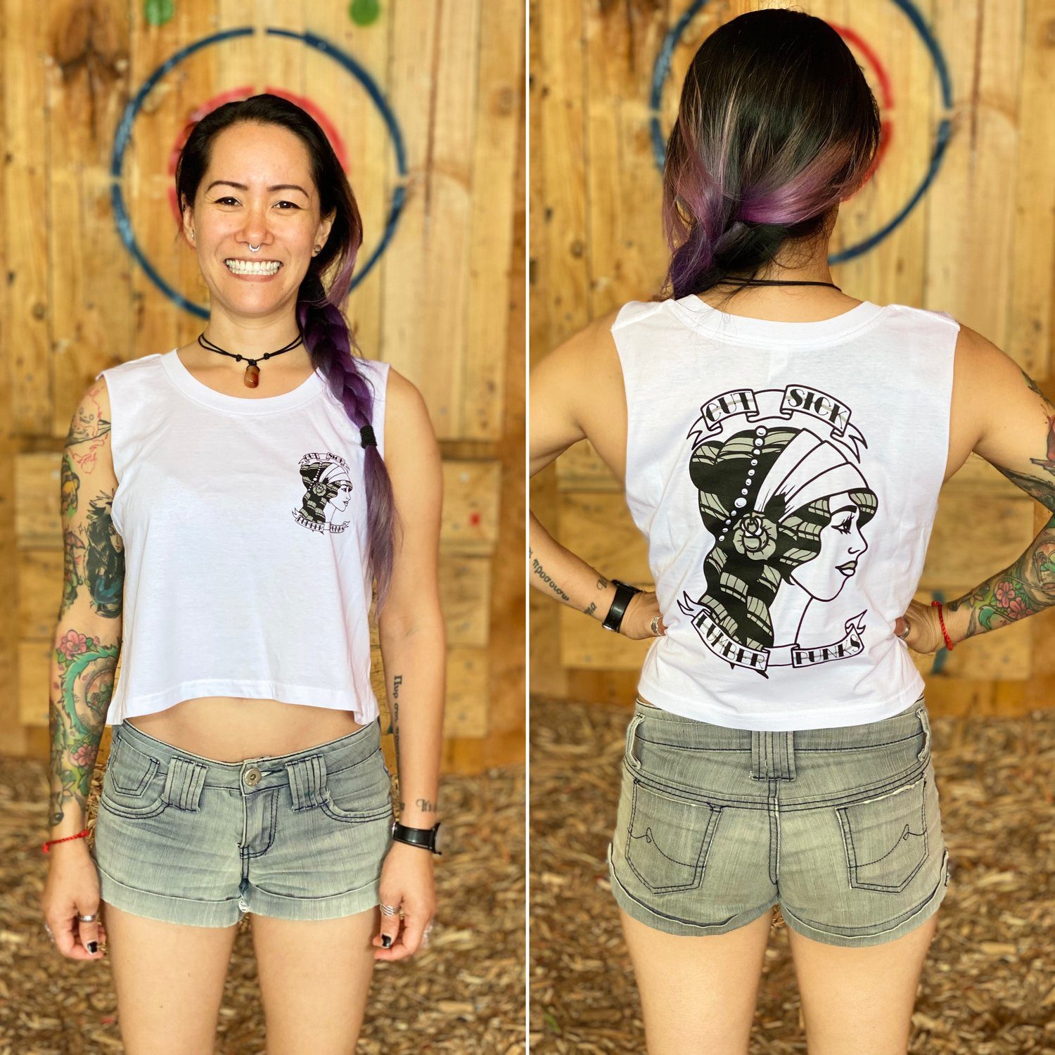 Cut Sick - White Sleeveless Crop - Lumber Punks